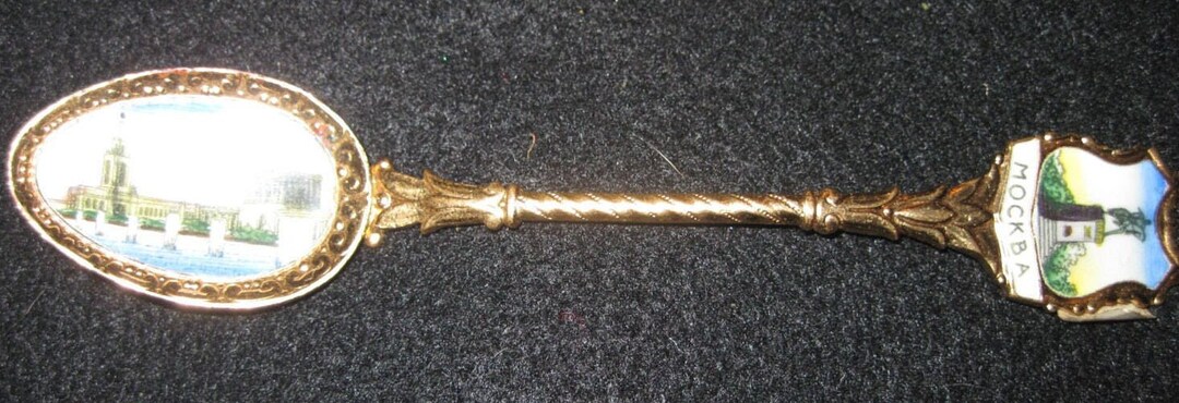 Vintage MOCKBA Gold & Enamel Miniature Deco Travel Spoon...kitchen ...