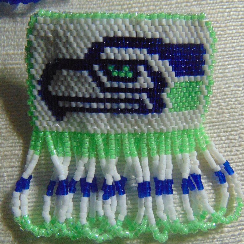 BEAUTIFUL Inspired Native Style Beaded SEAHAWKS Barrette...small ...
