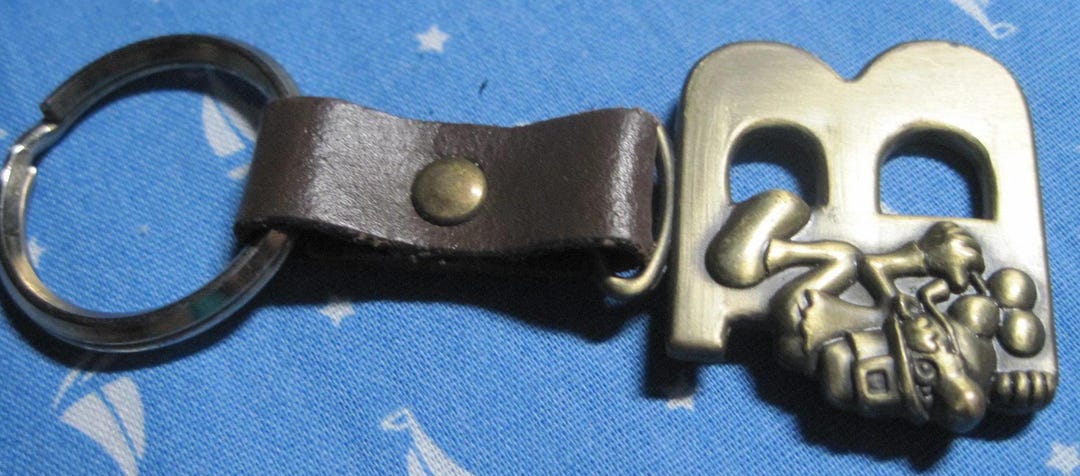 Vintage AWESOME John Hinde Brass & Leather "b" W/ Goofy Guy Key Ring ...