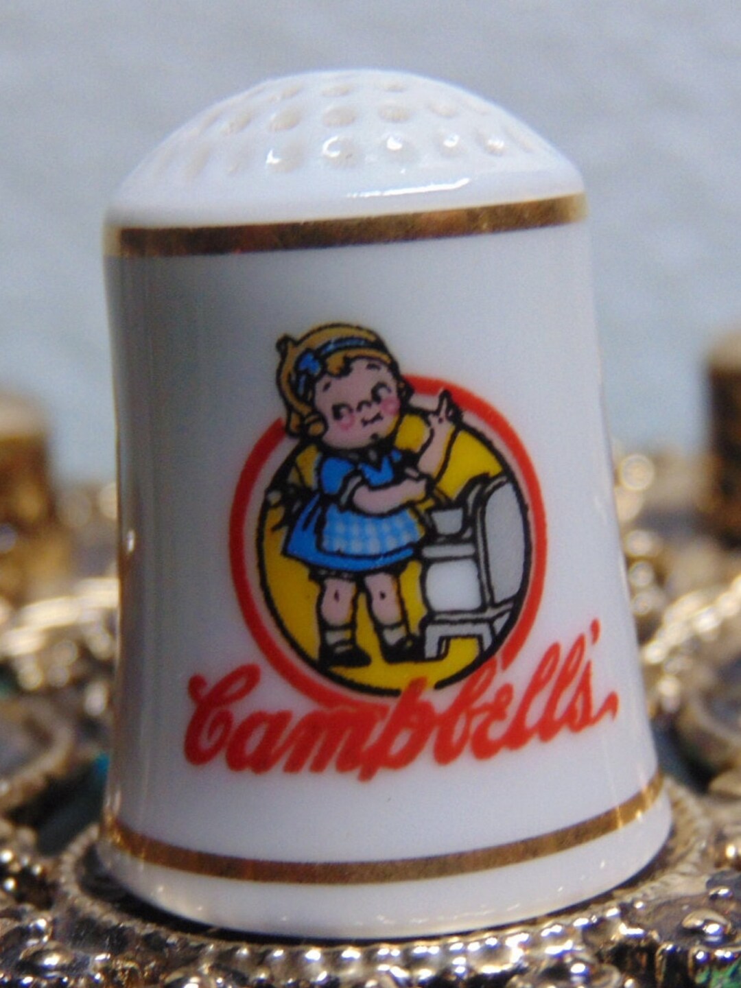 VINTAGE Wonderful 80's Franklin Mint Advertising CAMPBELL Soup Porcelain Thimble...#21 ...