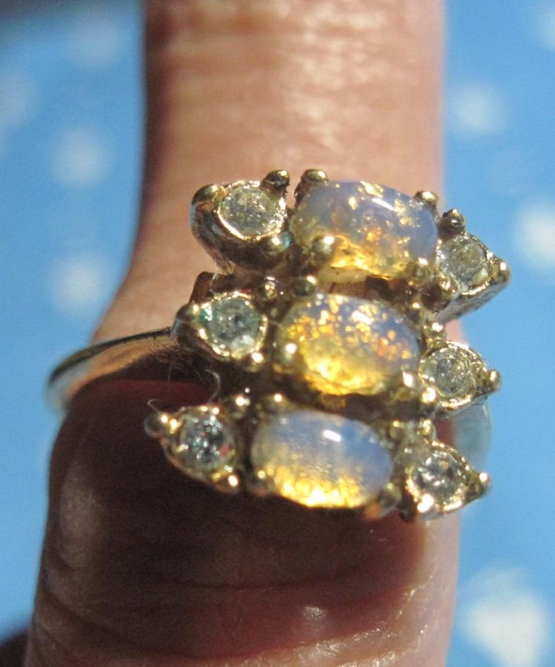 Vintage BEAUTIFUL 70's Avon Gold & REAL Triple Jelly Opal W/crystal ...