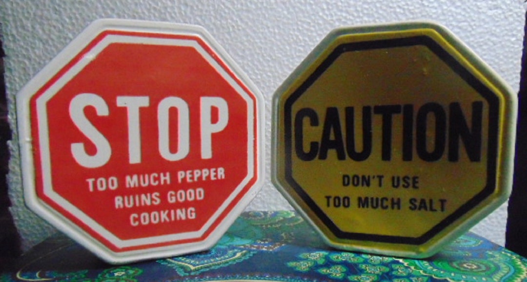 Vintage 70's Stop & Caution Signs Octagon Shape Salt and Pepper Shakers ...