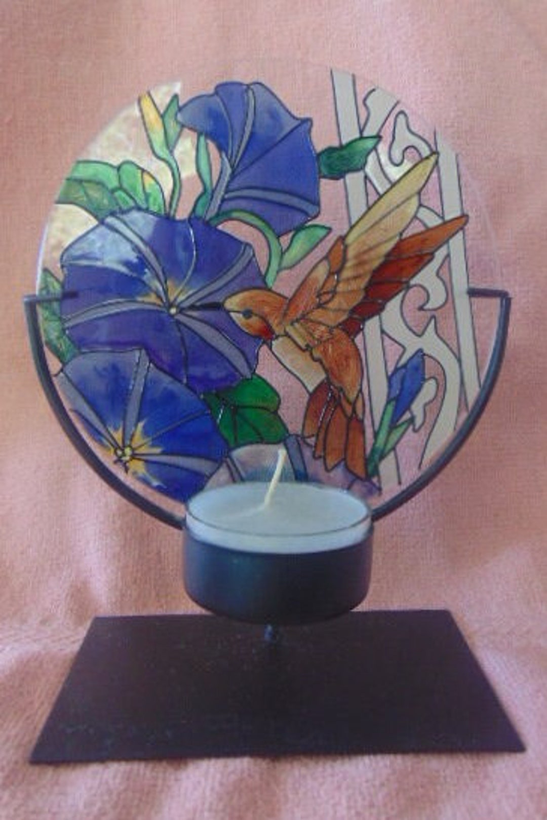 VINTAGE BEAUTIFUL 80's/90's Hummingbird & Morning Glory 'stain Glass ...