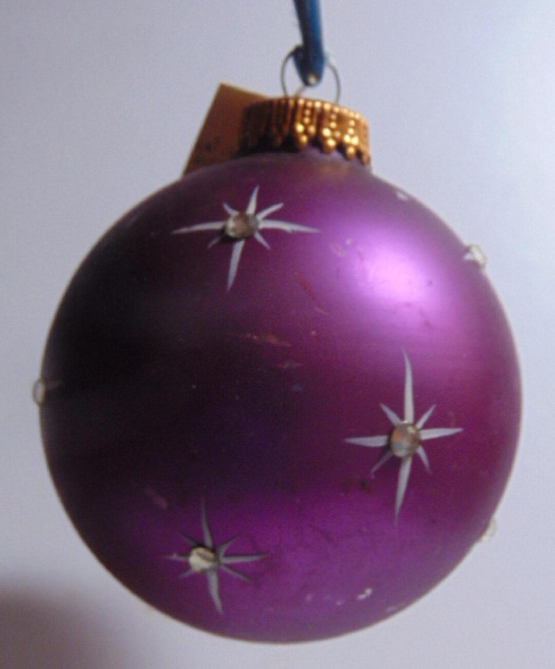 Vintage BEAUTIFUL 1993 Large Glass Violet W/crystals Starry BALL ...