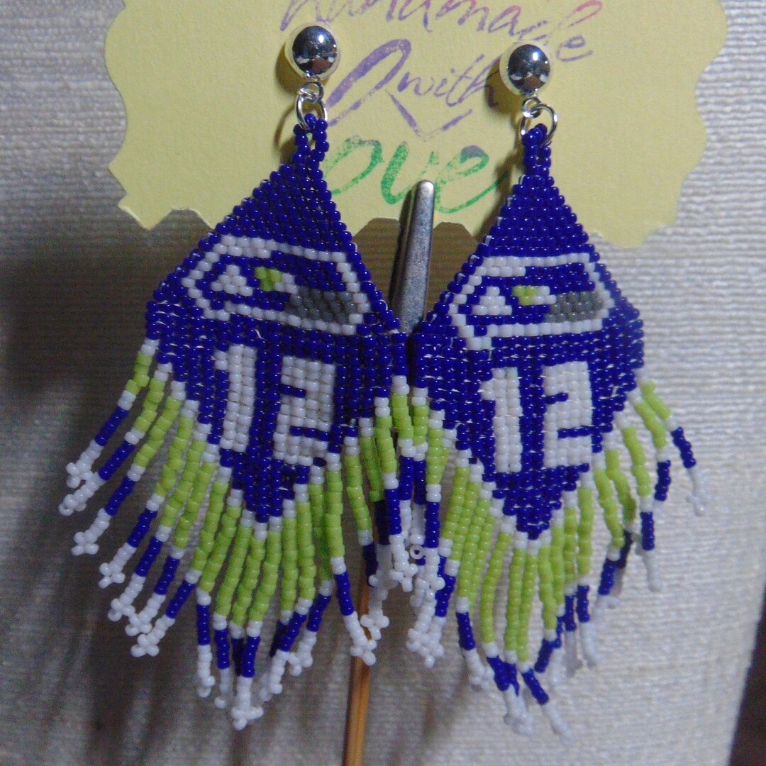 BEAUTIFUL Inspired Native Style Beaded SEAHAWKS #12 Stud Earrings ...