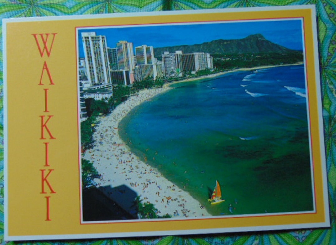 VINTAGE Beautiful 80's/90's Waikiki Beach & Diamond Head HI State ...