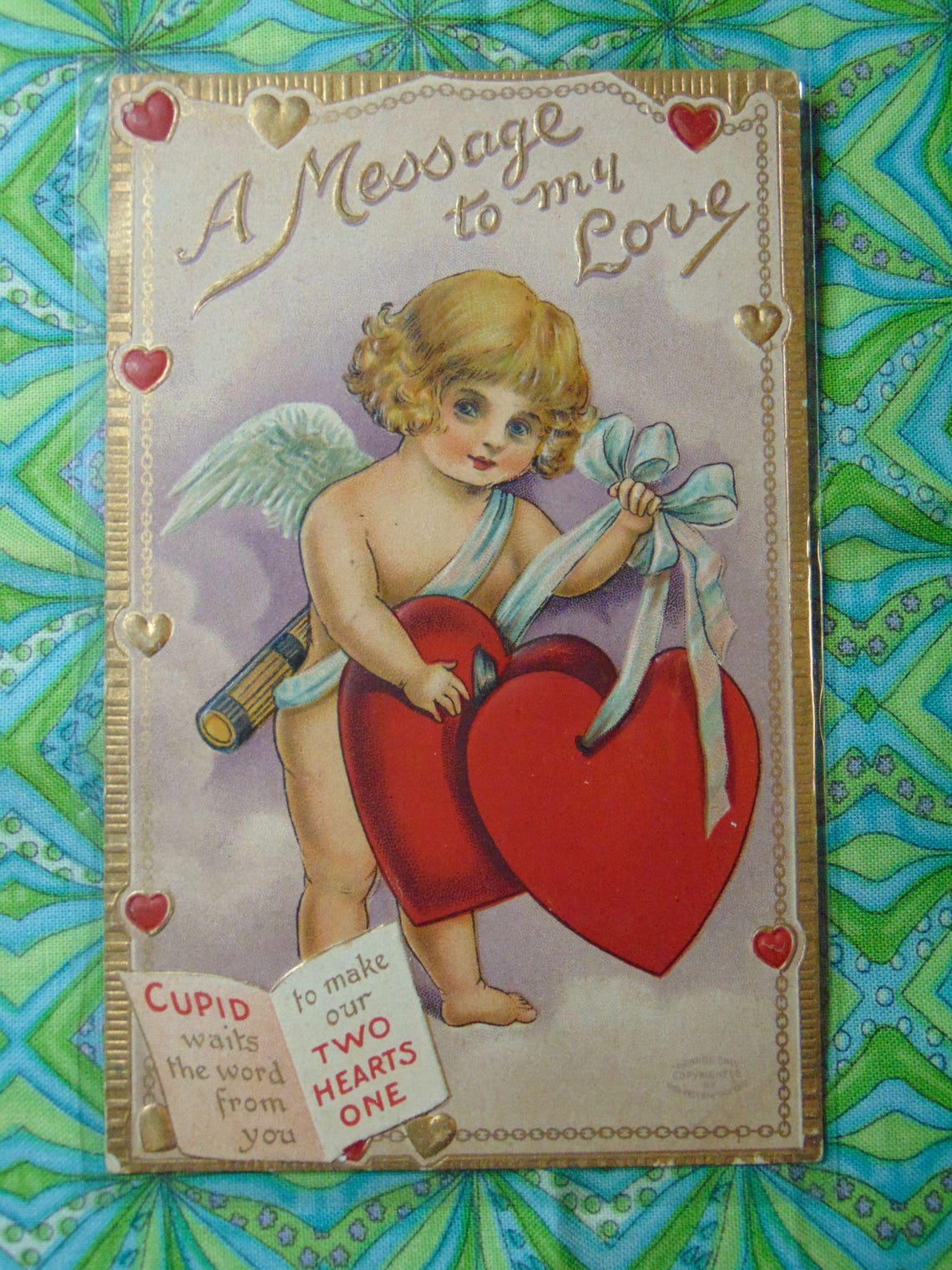 ANTIQUE Excellent 1913 A Message to My Love Cupid Embossed- Gilded ...