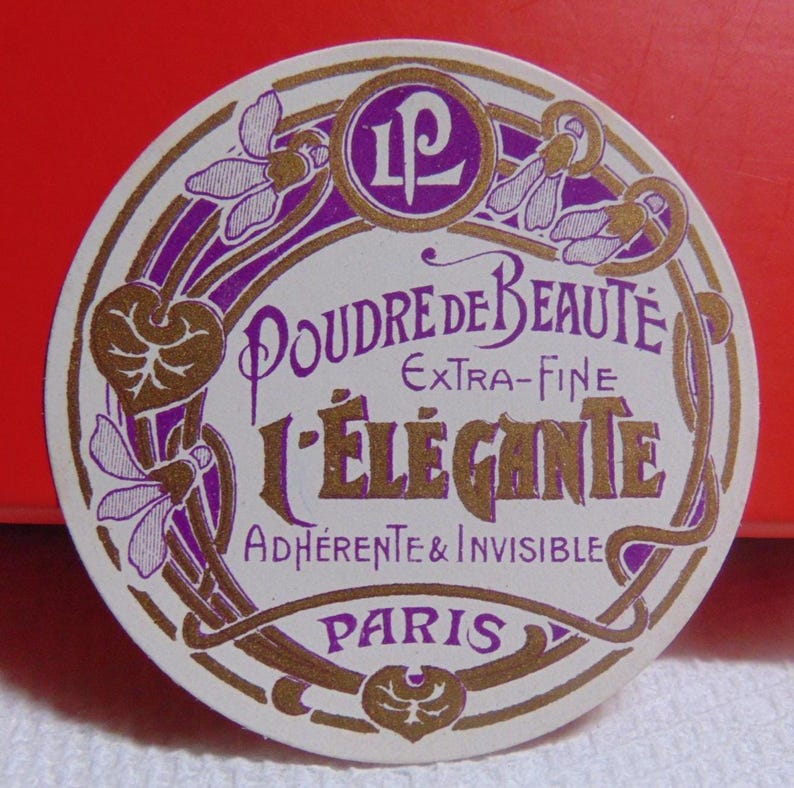 Antique/vintage 1920's French Art Nouveau Powder Label Lavender & Gold ...