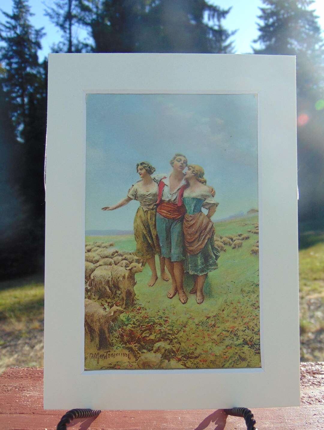 Antique BEAUTIFUL French 1918 "sheep Herder With Flock" by Mastrojanni ...