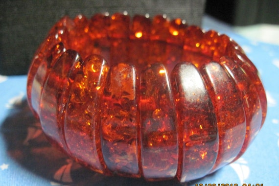Vintage Beautiful BIG & CHUNKY Amber Lucite Half Moon… - Gem