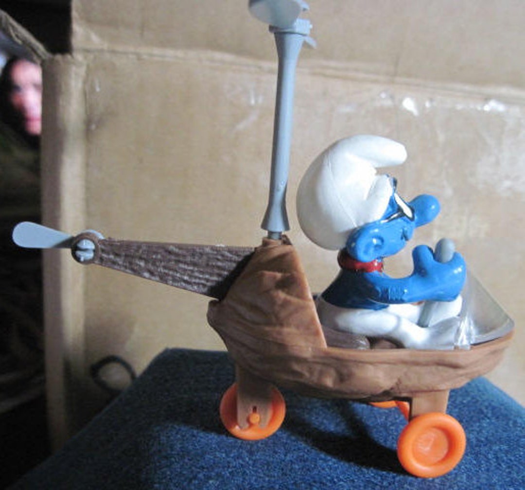 Vintage Helicopter Super Smurf..rare Display Only..gift 4 Pilot,gift 4 ...
