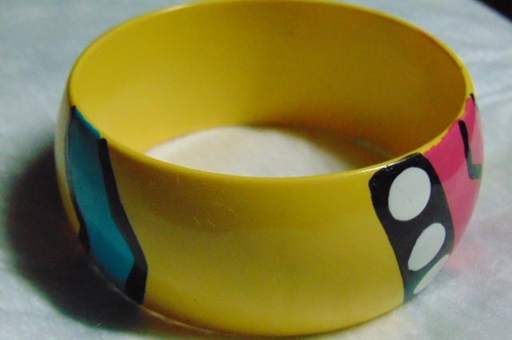VINTAGE Beautiful 80's Yellow Painted BOLD Abstract A… - Gem