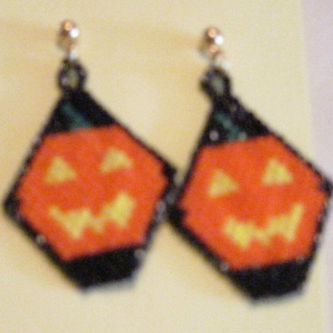 HANDMADE Native Style PICTURE Halloween Pumpkin Earrings...ooak! - Etsy