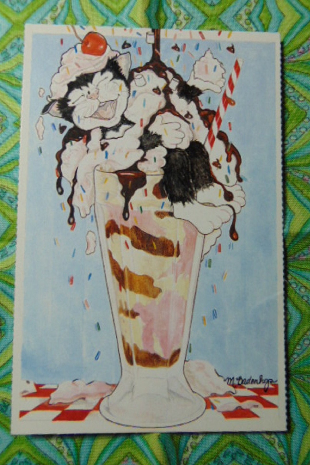 VINTAGE BEAUTIFUL 80's/90's A Cat 'sundae' Postcard... Unused.. 1147 ...