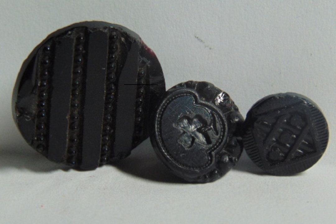 ANTIQUE BEAUTIFUL 1880's/1900's Set of 3 SHABBY Chic Jet Black Stamped ...
