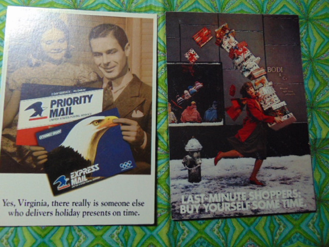 VINTAGE BEAUTIFUL 80's/90's Set of 2 USPS Priority Mail Advertising ...