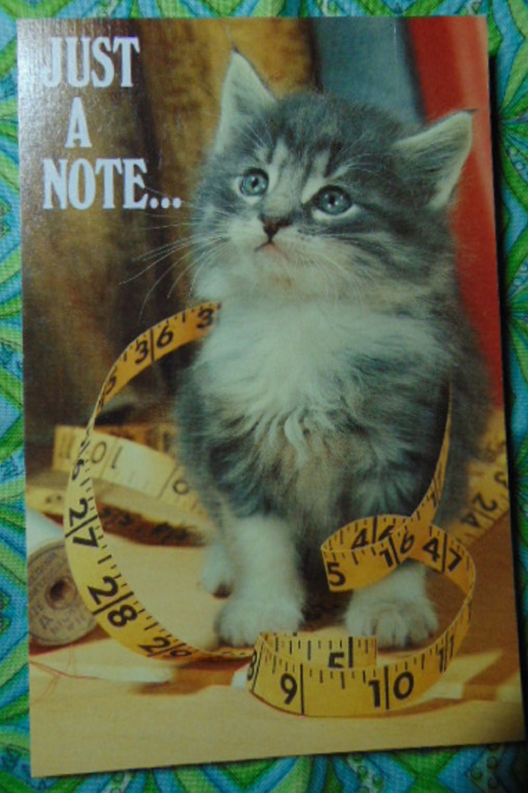 VINTAGE BEAUTIFUL 80's/90's Just a Note.. Cat W/ Measuring Tape ...