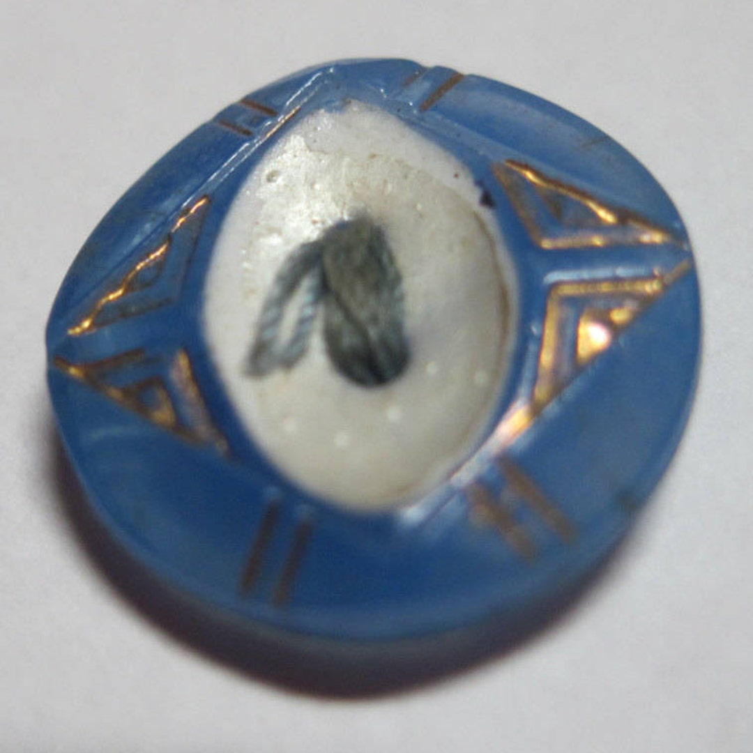 Antique BEAUTIFUL 1920's Blue Opalescent Glass Button W/ White Enamel ...
