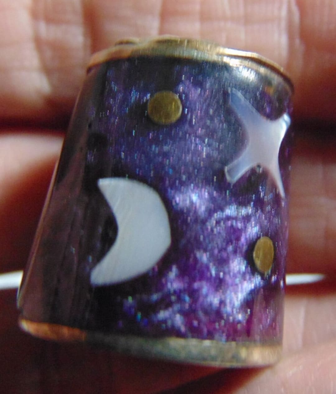 VINTAGE BEAUTIFUL 80's/90's Purple Mother of Pearl & Abalone Inlaid Moon and Stars W/brass ...