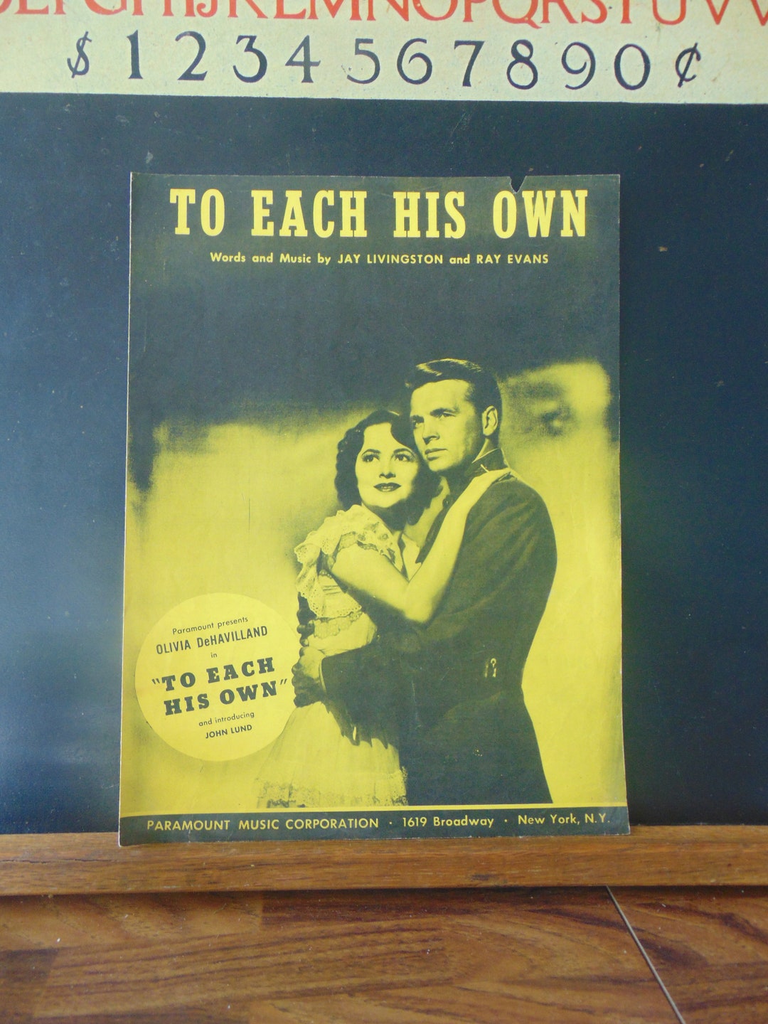 Vintage BEAUTIFUL Graphics 40's to Each His Own Piano & Words Sheet ...
