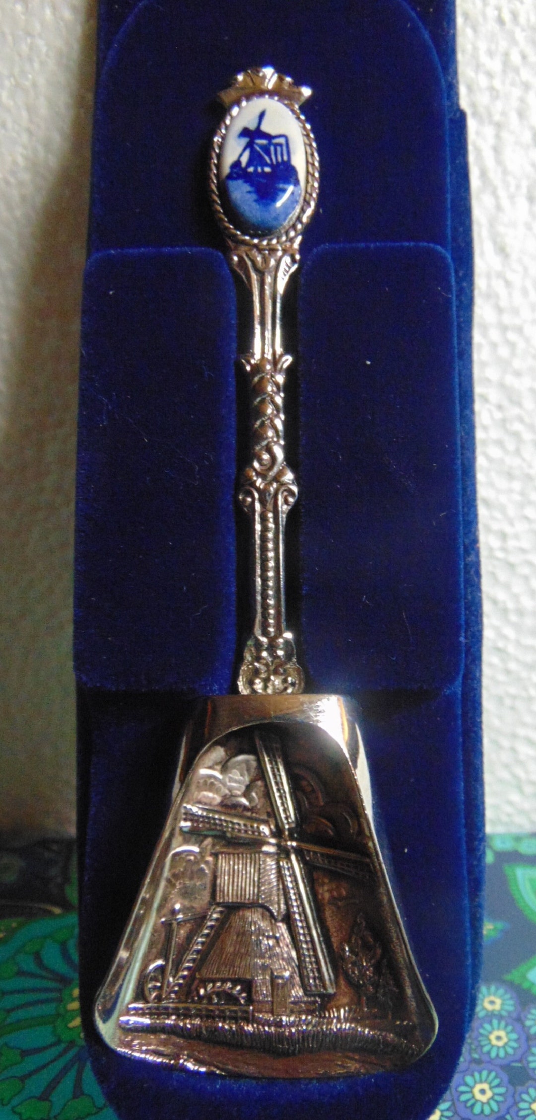 VINTAGE Beautiful 70's-90's J.O. Alpacca Blue Delft Windmill Silver ...