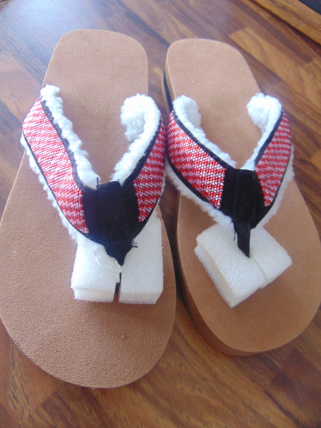 Flip-flops...hand Beaded... One of a Kind....small Fits 5/6... Black ...