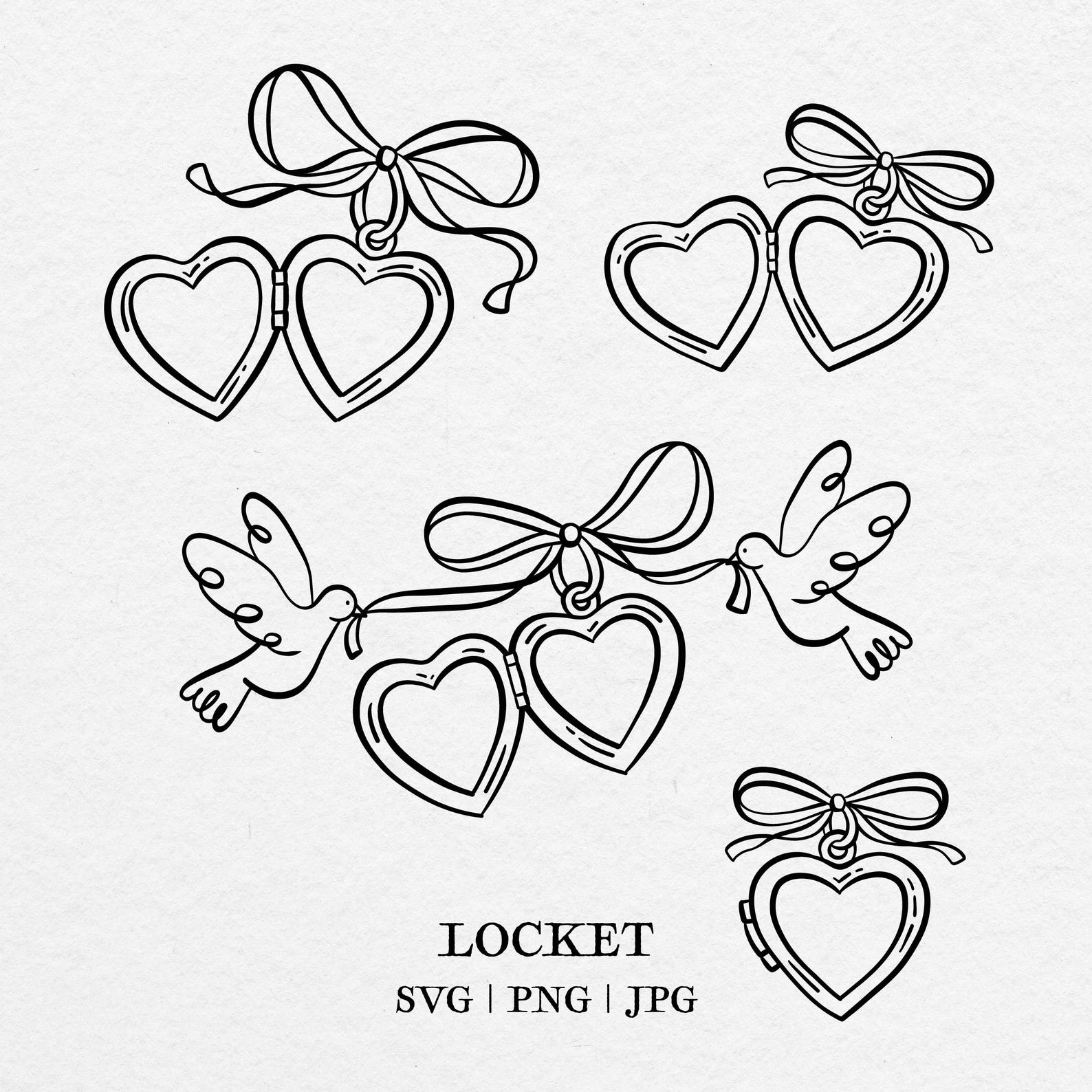 Locket Illustration Set - Hand Drawn Line Art Illustrations | SVG, PNG ...