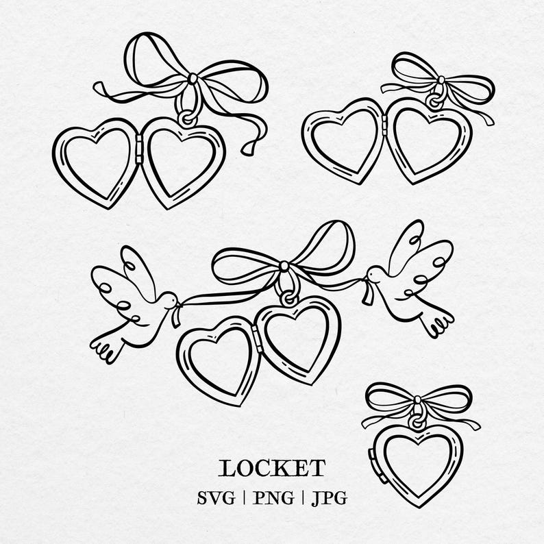 Locket Illustration Set - Hand Drawn Line Art Illustrations | SVG, PNG ...