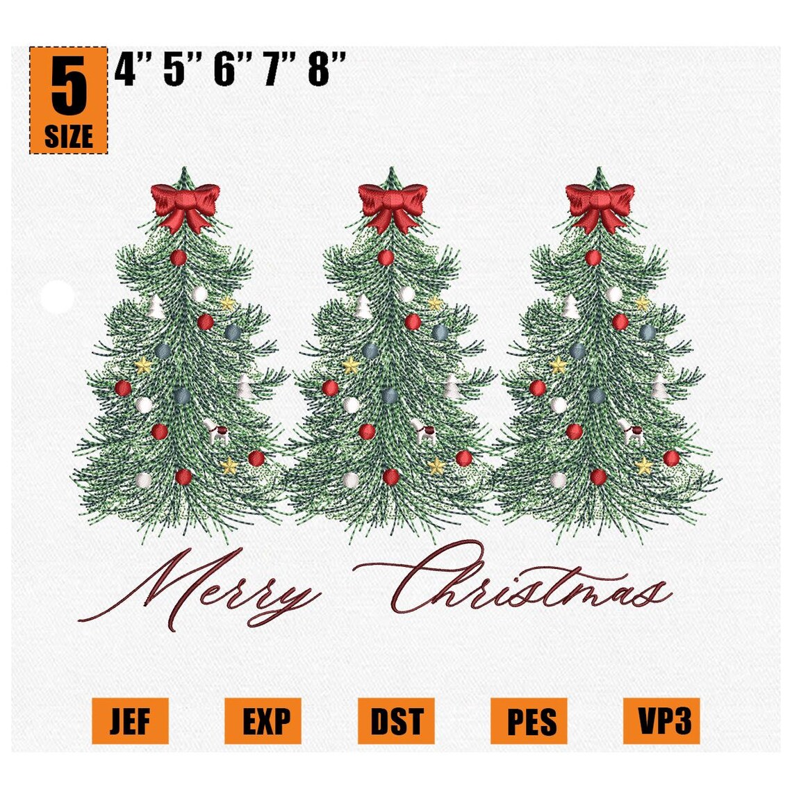 Festive Pine Tree Embroidery Design, Christmas Tree Pattern (digital ...