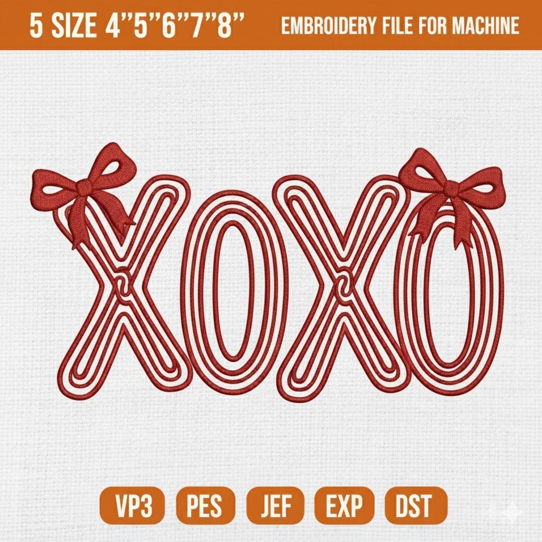 Red Xoxo Bow Applique Embroidery Designs, Valentines Xoxo Embroidery ...