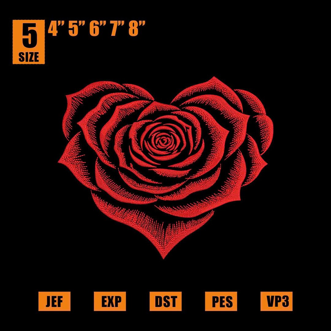 Heart-shaped Rose Embroidery Design, Valentine Love Machine Embroidery ...