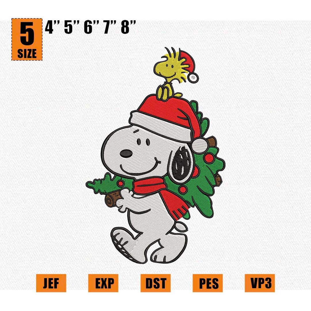 Festive Snoopy Christmas Tree Decor Embroidery | 5 Sizes | Holiday ...