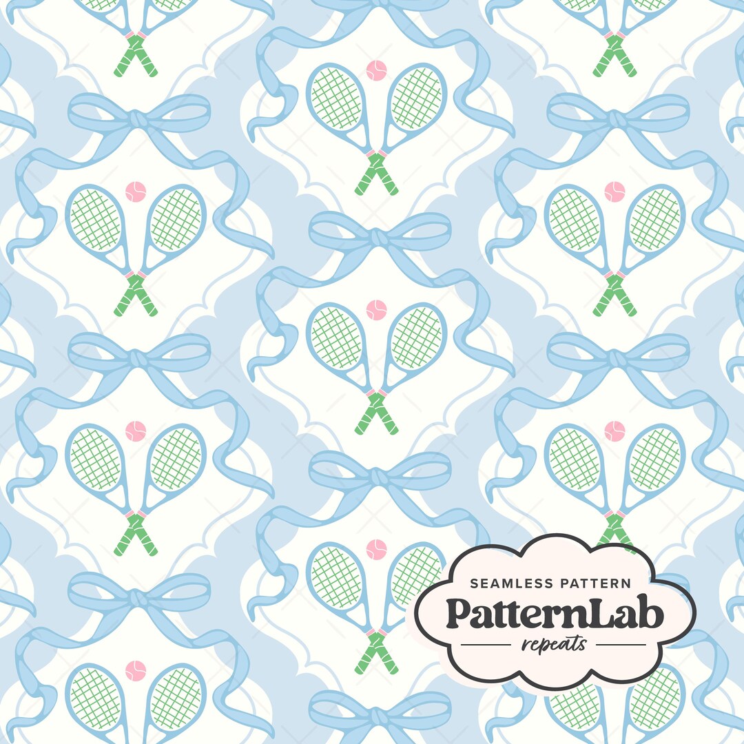 Coquette Bow Tennis Repeat Pattern: Preppy Theme Blue Background ...