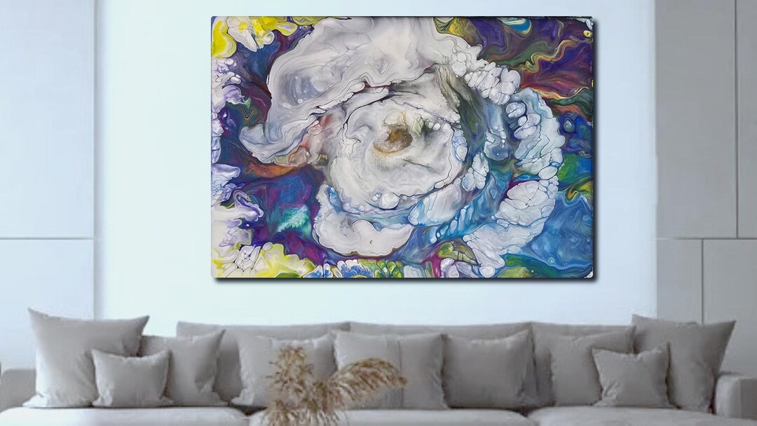 Flowing Abstract White Rose Canvas Print Wall Art. Floral Wall Decor ...
