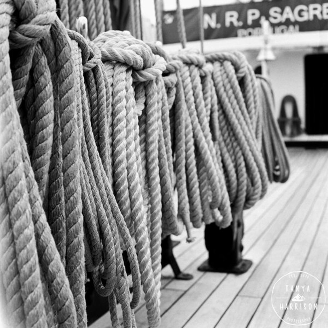 Nautical Decor Tall Ship Ropes Black and White Film Photograph San ...