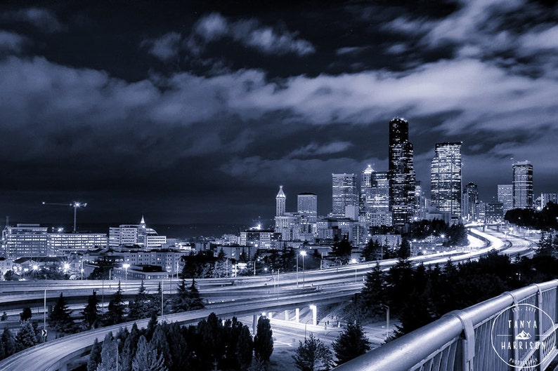 Seattle Skyline Cityscape Art - Framed Wall Art or Small and Oversized ...