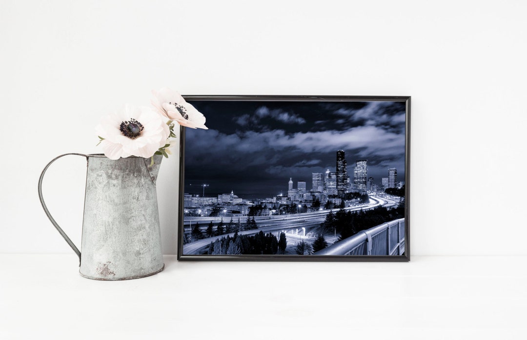 Seattle Skyline Cityscape Art - Framed Wall Art or Small and Oversized ...
