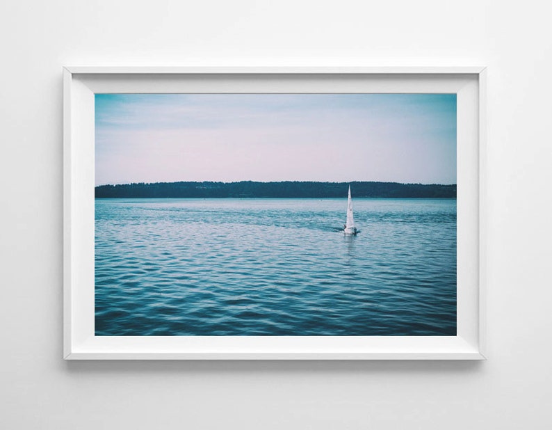 Nautical Blue Wall Art, Puget Sound Sailboat Seattle Art, Blue Wall Art ...