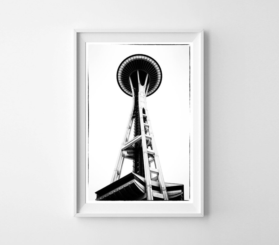Seattle Art Space Needle Black and White Vertical Wall Art - Monochrome ...
