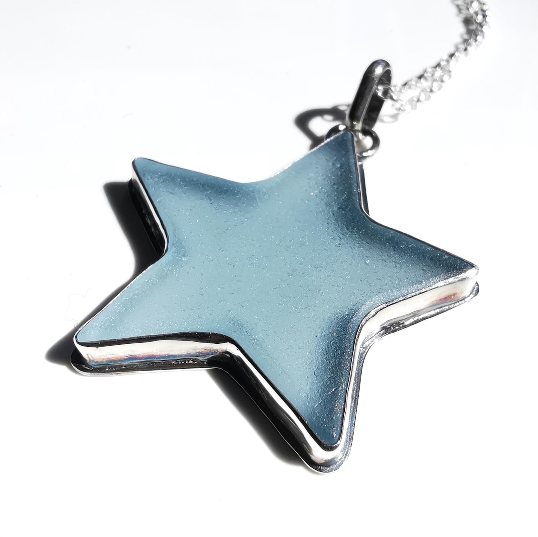 Reserved. Scottish Blue Sea Glass Star & Sterling Silver Pendant. - Etsy