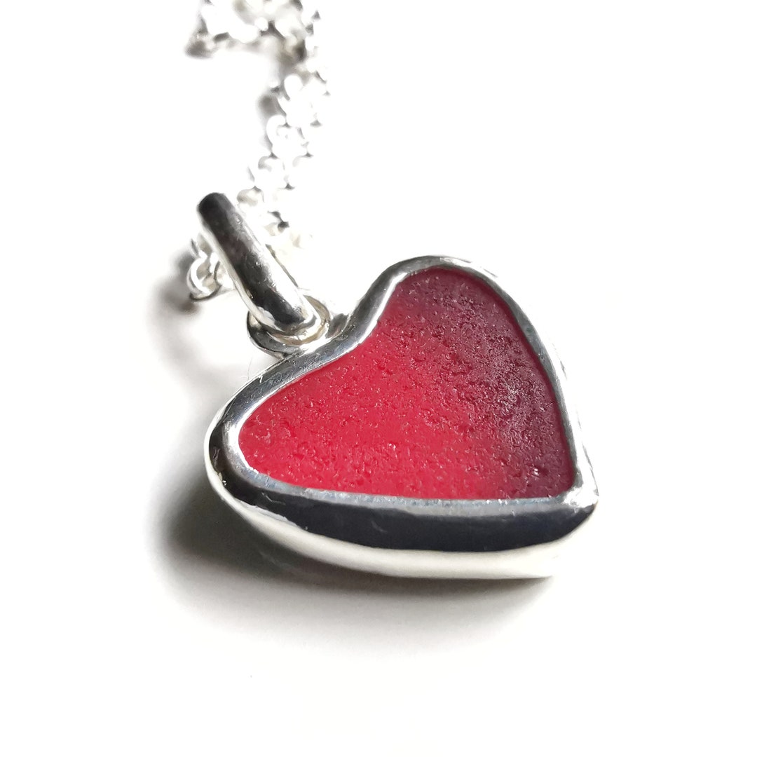 Magenta Pink Sea Glass Heart & Sterling Silver Pendant. - Etsy