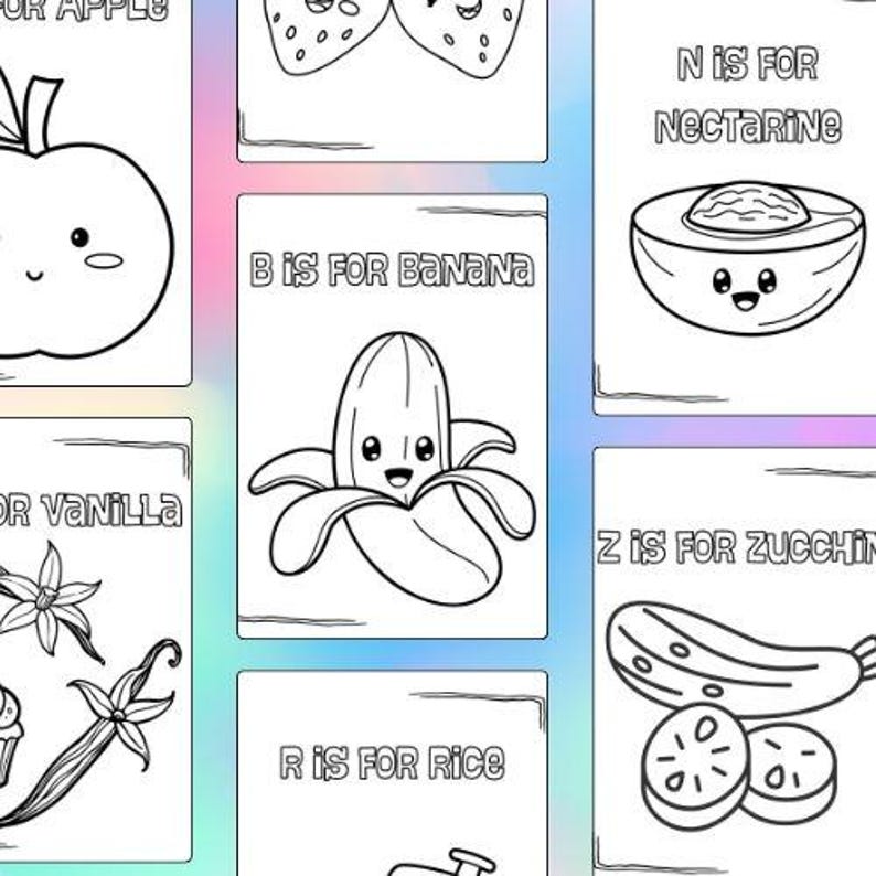 A-Z Foods Alphabet Coloring Pages: 26 ABC Learning Sheets (PDF) - Etsy