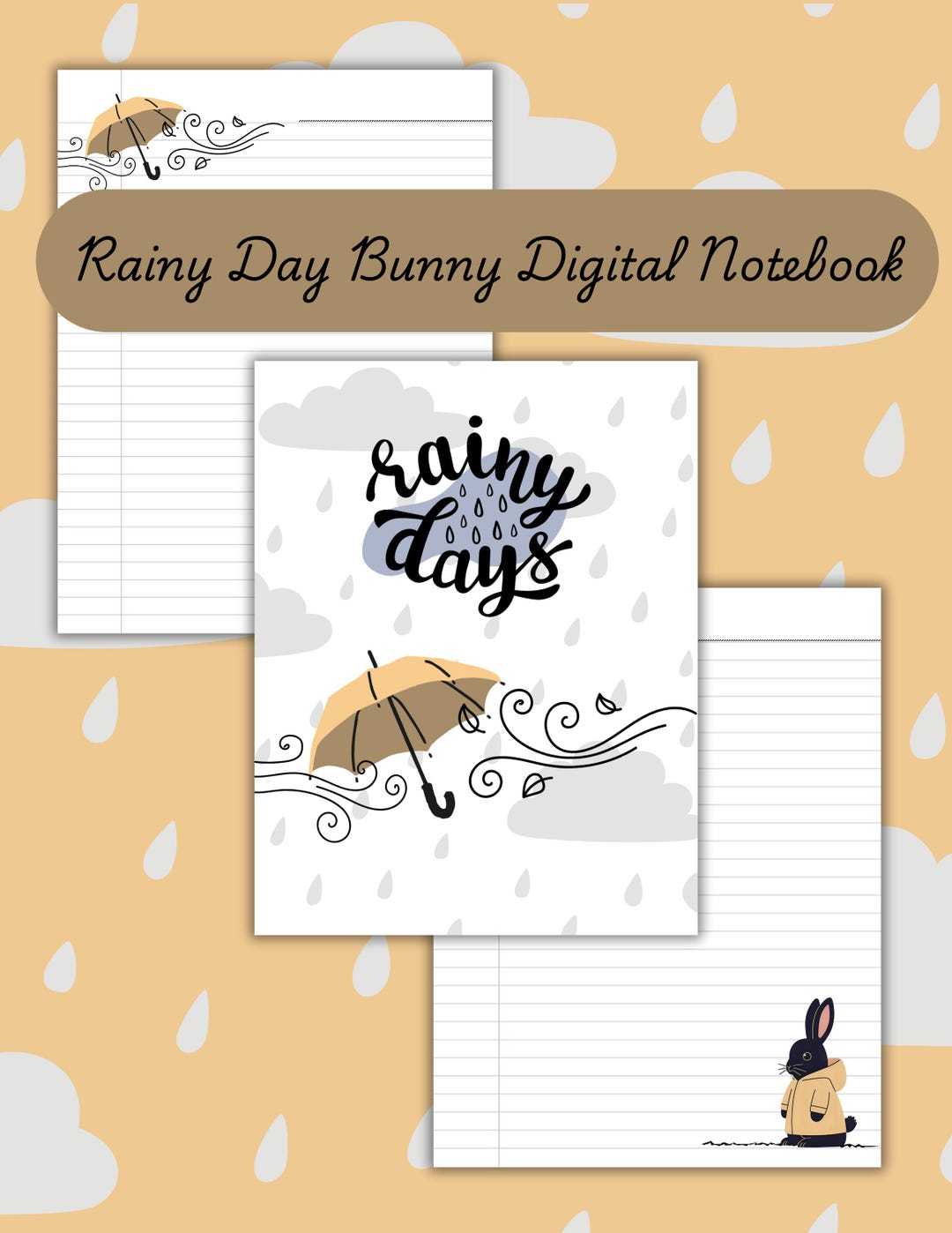 Bunny in a Raincoat, Lined Printable Pages, Cozy Rain Theme (PDF) - Etsy