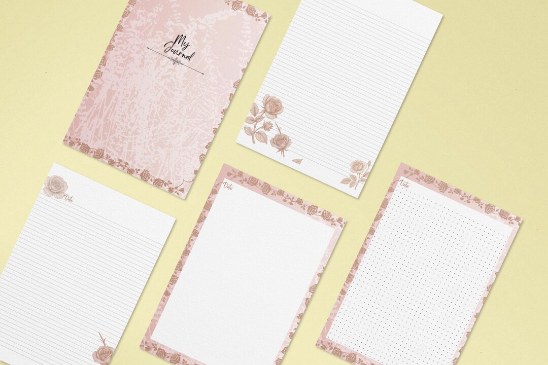 Printable Rose Digital Journal, Blush Floral PDF & PNG Pages for ...