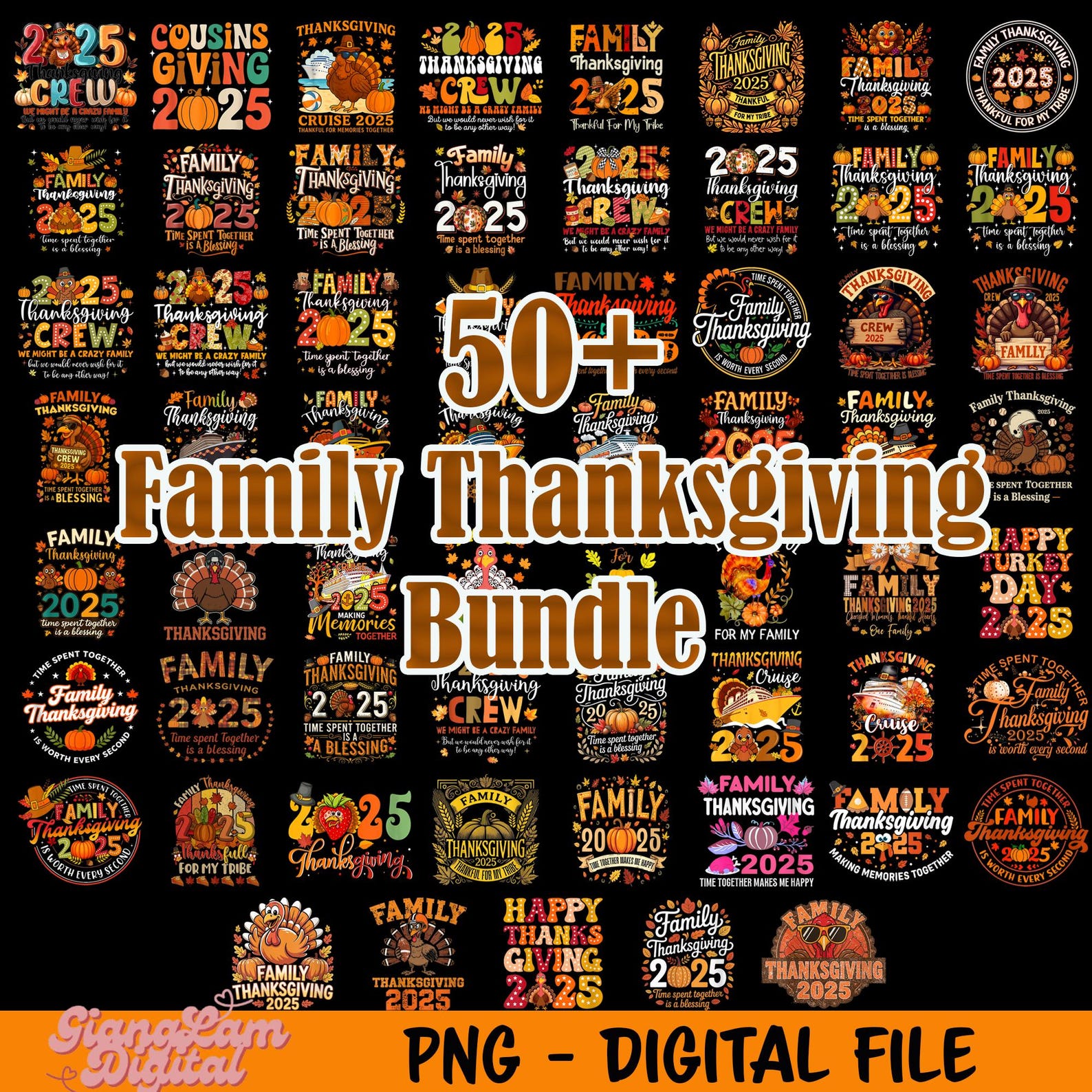50+ Family Thanksgiving 2025 PNG Bundle, Funny Turkey Family Reunion ...