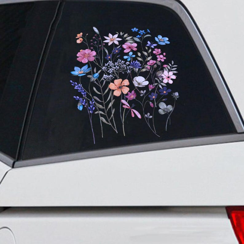 Vintage Wildflower Floral Car Sticker, Cottagecore Botanical Vinyl ...