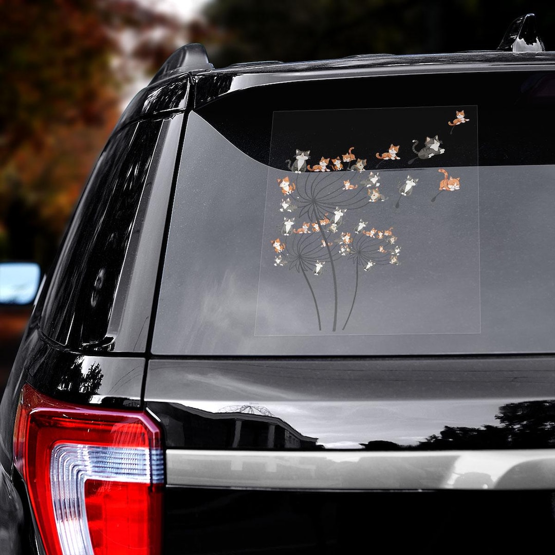 Transparent Glass Cat Dandelion Car Sticker, Floral Vinyl Decal - Etsy