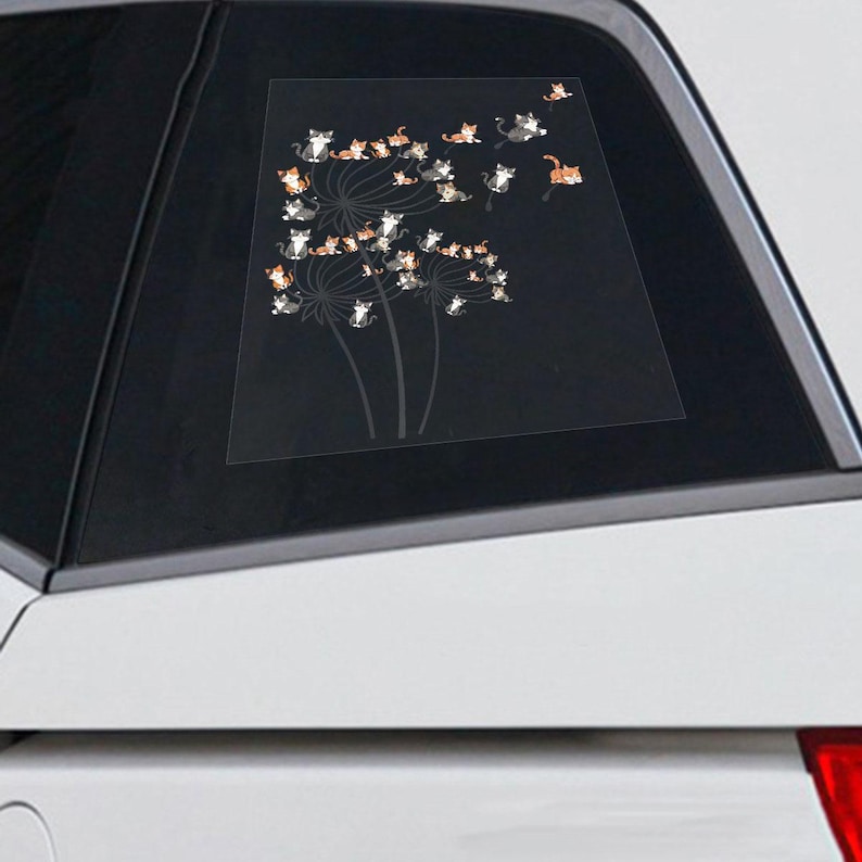 Transparent Glass Cat Dandelion Car Sticker, Floral Vinyl Decal - Etsy