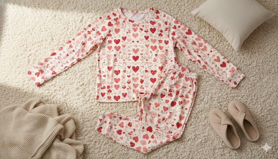 Heart Pattern Matching Family Pajamas Set, Cozy Couple & Matching ...