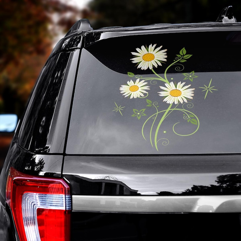 Summer Daisies Car Sticker, Transparent Waterproof Floral Vinyl Decal ...